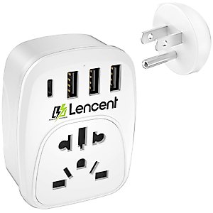LENCENT World to US Plug Adapter with 3 USB & 1 PD Type-c Quick Fast Charger Ports, Type B European EU Europe/UK/Australia/China to USA American Canada Japan Outlet Power Adaptor Travel Plug Converter