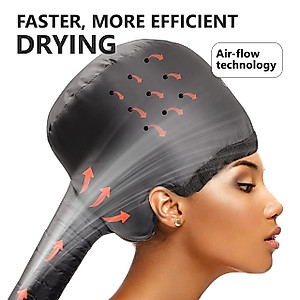 Hooded Hair Dryer w/A Headband Integrated That Reduces Heat Around Ears & Neck - Hair Dryer Hooded Diffuser Cap for Curly, Speeds Up Drying Time, Safety Deep Conditioning At Home - Portable, Large