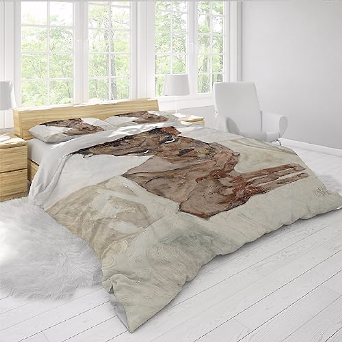 HOBBOY Beige Bedding Sets 3 Pieces Lightweight Duvet Quilt Cover with Zipper Ties 2 Pillow Shams Egon Schiele Self Portrait Duvet Cover Sets Twin