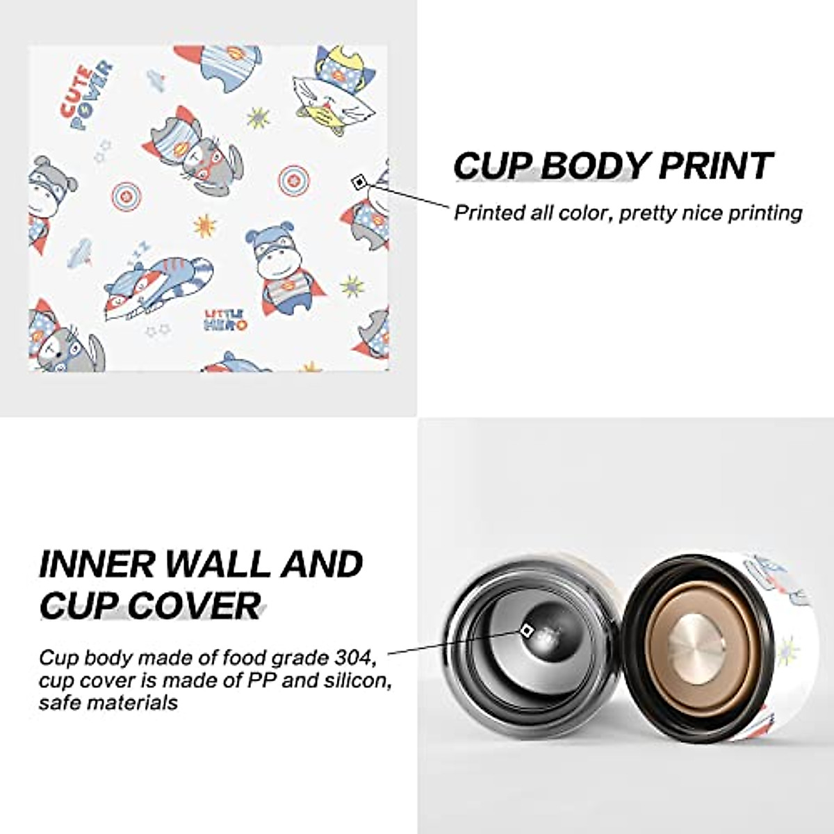 CaTaKu Hero Animals Fox Water Bottle Insulated 16 oz Stainless Steel Flask Thermos Bottle for Coffee Water Drink Reusable Wide Mouth Vacuum Travel Mug Cup