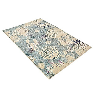 Unique Loom Positano Collection Coastal Modern Coral Lobster Shells Light Blue Area Rug (4' x 6')