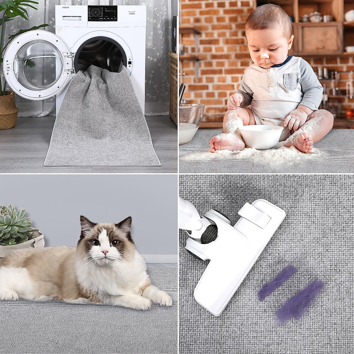 ROYHOME 9x12 Area Rug Large Machine Washable Modern Solid Textured Area Rug Contemporary Stain Resistant Non-Slip Accent Rug Foldable Floor Cover Carpet Rug for Living Room Decor, Light Grey