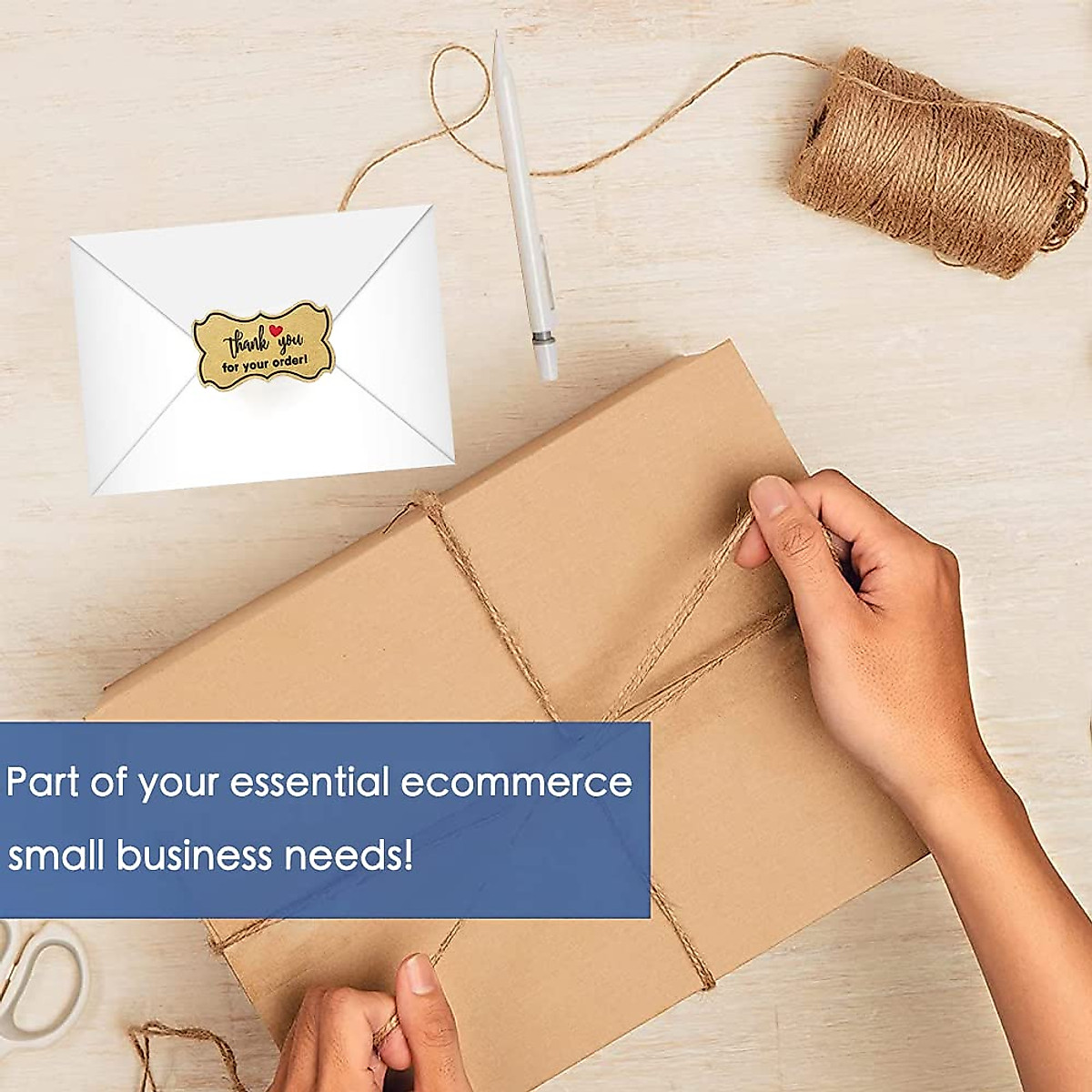 Thank You for Your Order Stickers, ROJMHS Thank You for Purchasing Stickers, Kraft Paper Thank You Stickers 2 inch Roll, Small Business Labels for Packaging(600pcs)