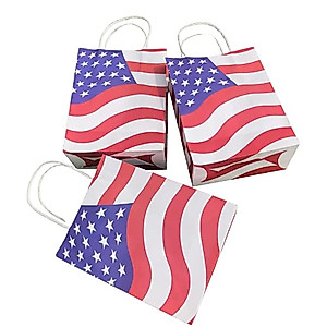 SUNNAMUSK Memorial Day Gifts Bags 12PCS American Flag Patriotic Thank You Gift Bags with Red White Blue USA Memorial Day Paper Treat Goodie Bags with Handle for Veterans Day Independence Day Party