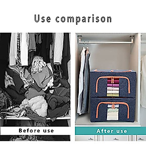 Clothes Storage Bin Boxes, 2 Pack Foldable Clothes Storage Boxes, Stackable Frame Storage Bins Boxes, Fabric Linen Clothes Storage Organzier for Clothes, Blankets, Bedrooms (15.7 x 12 x 7.9inch)