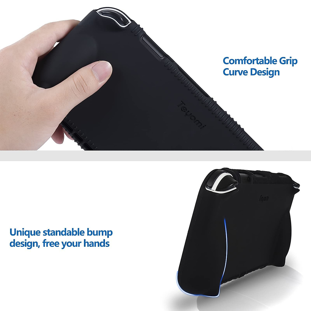 Teyomi Silicone Case for Nintendo Switch OLED with 2 Game Cards Slots, [Kids Friendly] Shockproof Protective Cover with Tempered Glass Screen Protector, Ergonomic Grip Case for Switch OLED, Black