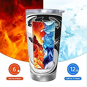 AYCZN Tai Chi Cat 20 OZ Tumbler Stainless Steel Travel Coffee Mug, Black White Cat Insulated Water Bottle with Lid and Straws Leakproof Thermal Cup