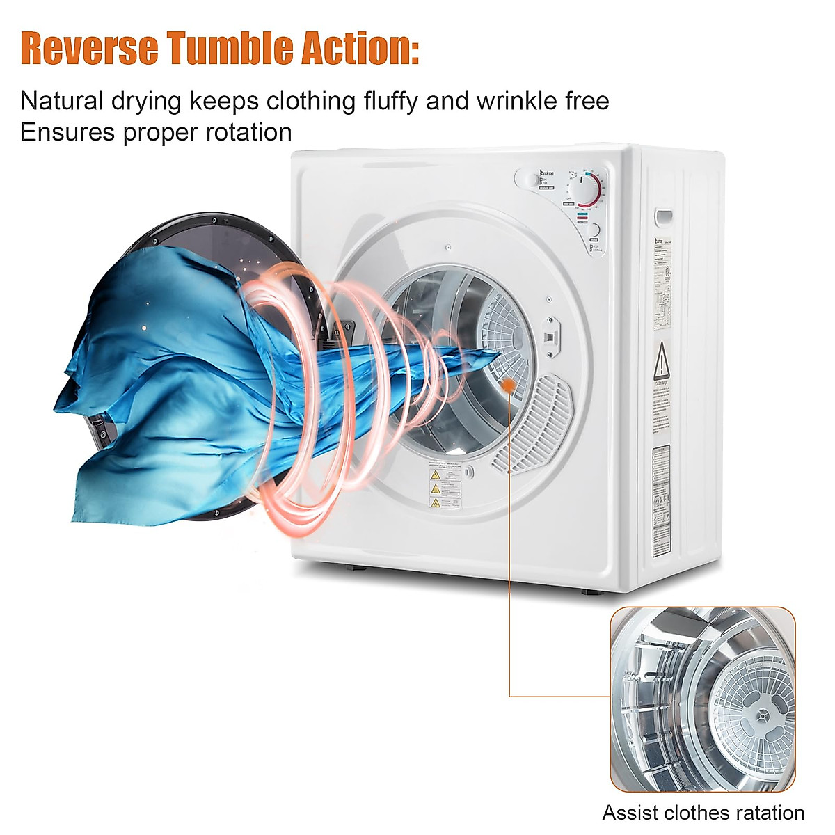 Winado Portable Clothes Dryer, 2.6 Cu.ft. Mini Laundry Dryer, 9LBS Compact Electric Dryer w/Simple Control Knob, Stainless Steel Tub, Wall Mounting Kits, for Apartments Dorms RVs 1400W