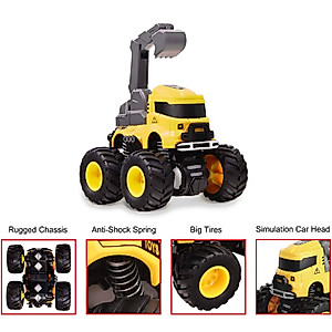 WOCY 4 Pack Pull Back Cars, Construction Truck,Excavator Toys for Boys, Friction Powered Push and Go Toy Cars Trucks for Toddlers, Kids,3+ Year Old Boys Girls (4PCS)