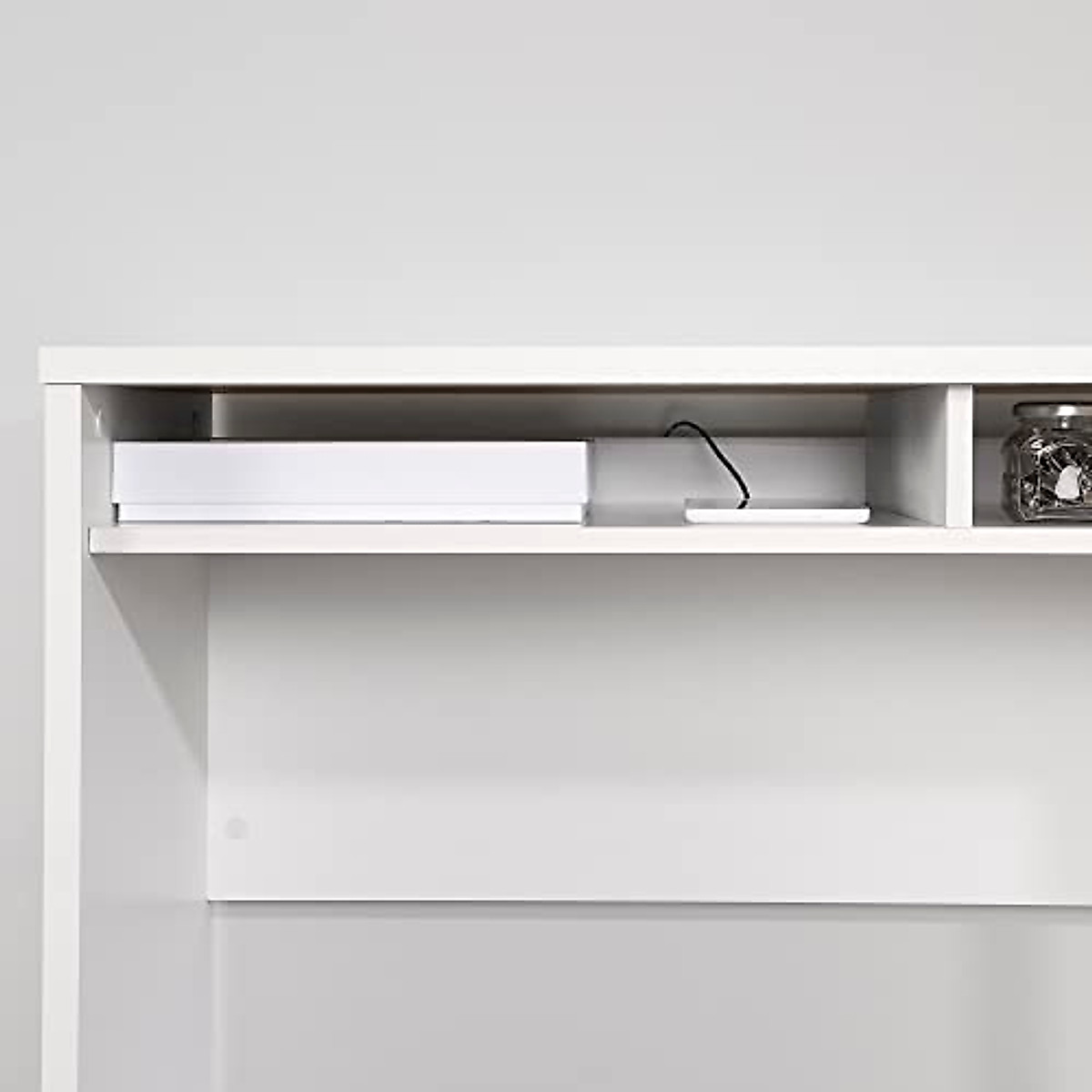 Interface Desk – Sleek Metal Finish – Open Storage for Laptop and Tablet – Pure White - by South Shore