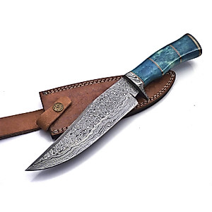 UK UNIQUE SHARP KNIVES Handmade Damascus Steel BK-3005 Hunting Knife -Coloured Bone Brass Spicer Handle With Damascus Gurd/pommel