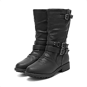 DREAM PAIRS Girls Buckle Zipper Knee High Winter Boots,Size 2 Little Kid,Black,Atlanta-K