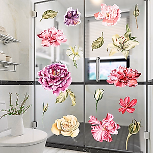 Amaonm Removable 3D Beautiful Pink Red Peony Flower with Green Plants Leaf Wall Decal Wall Stickers DIY Peel and Stick Art Decor for Kids Girls Bedroom Living Room Nursery Decoration (C)