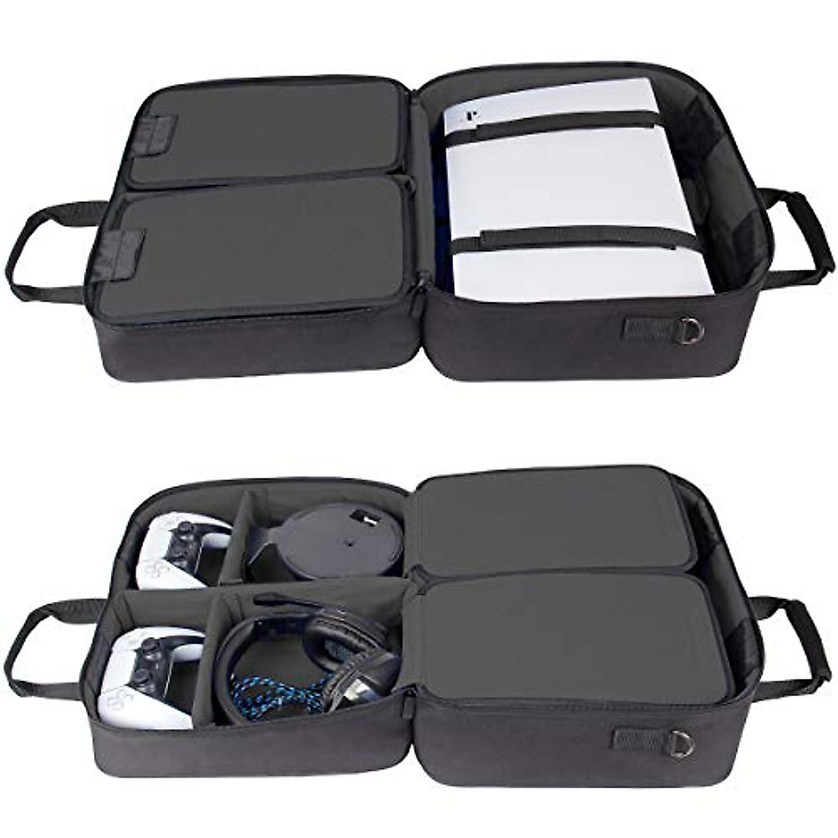 USA GEAR PS5 Case - Console Case Compatible with Playstation 5 and PS5 Digital Edition with Customizable Interior for Playstation Controller, PS5 Games, Gaming Headset, and Gaming Accessories (Black)