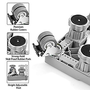 Washing Machine Stand with 4×2 Swivel Wheels + 8 Feet, Mobile Roller Base with Lockable Rubber Wheels, Adjustable Movable Mini Fridge Stand, Universal Dolly Dryer/Refrigerator Pedestal by DOUBLE ELITE