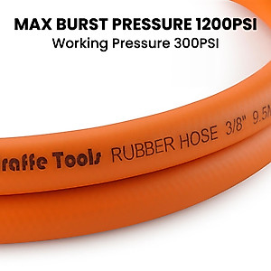 Giraffe Tools Air Hose, 3/8 inch x 50 ft Air Compressor Hose, 1/4 in. MNPT Fittings, Hybrid 300 PSI, Kink Resistant, Lightweight Lead-in Air Hose, All-Weather Flexibility, Orange