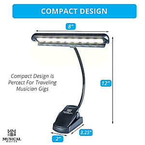 Music Stand Light - Book Light for Reading in Bed – Clip on Portable LED Light - Reading Light - Clamp Light for Violin, Piano, DJ, Desk & More – USB, AA battery operated (Batteries Not Included)