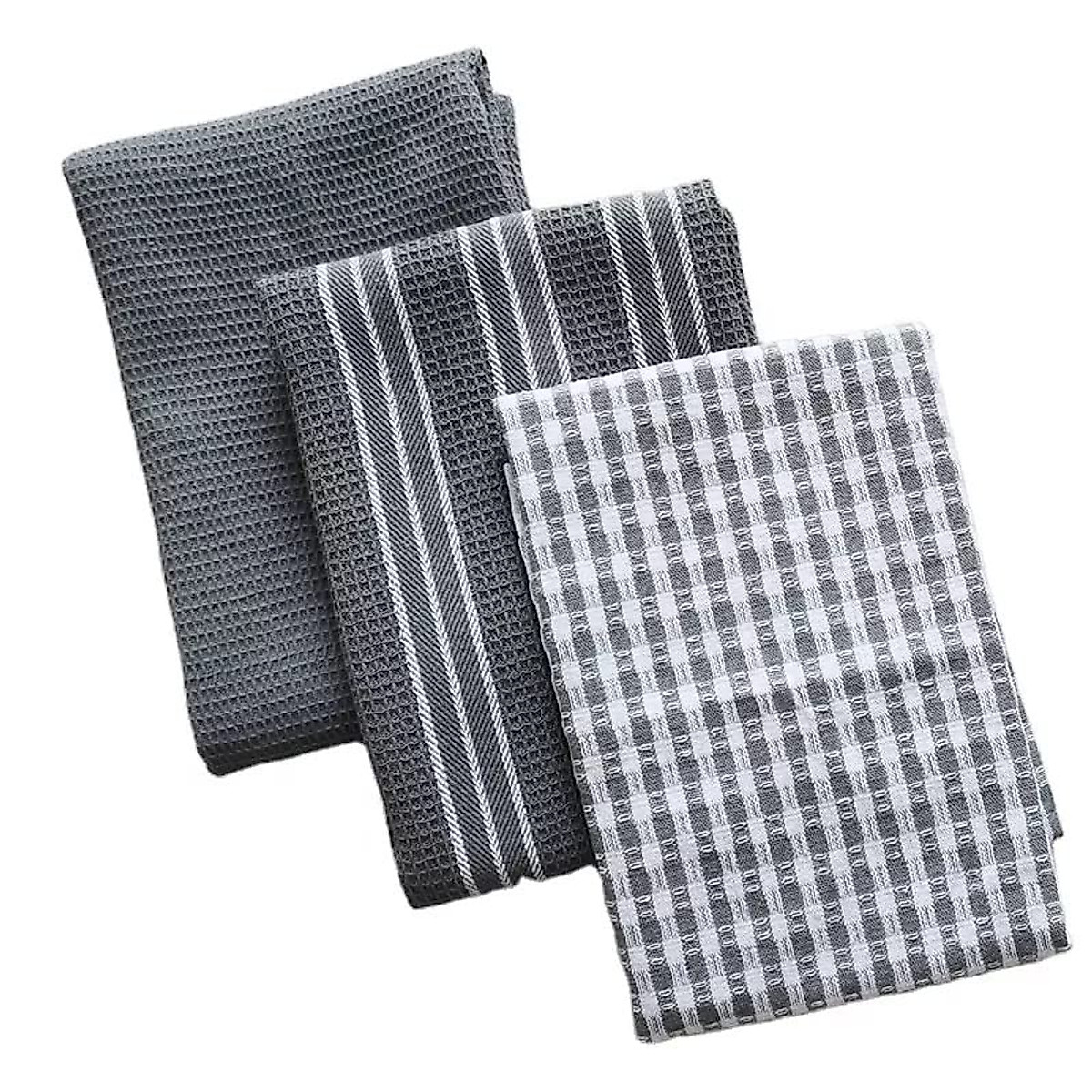 100% Cotton Waffle Tea Towels Pack of 3 Set Trendy Stripes Dish Towels for Kitchen Pack of 3 Kitchen Tea Towel Set 17x25 in