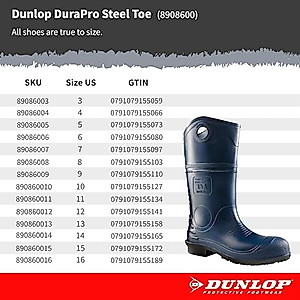 DUNLOP Protective Footwear, DuraPro Steel Toe, 100% Waterproof Polyblend PVC Material, Comfortable DURAPRO Energizing Insoles, Lightweight and Durable, 8908600.08, Size 8 US, Black