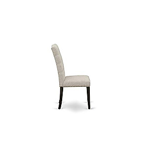 East West Furniture DMEL3-ABK-35 3 Piece Dinette Set for Small Spaces Contains a Round Dining Table with Dropleaf and 2 Doeskin Linen Fabric Parsons Dining Chairs, 42x42 Inch, Wirebrushed Black