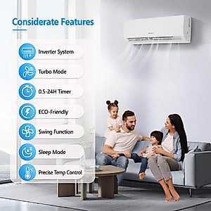 ROVSUN Dual Zone 12000 + 12000 BTU WIFI Mini Split AC/Heating System, 19 SEER2 2 Zone 18000 BTU Ductless Split Air Conditioner with Pre-Charged Condenser, Heat Pump & 25Ft Installation Kit, 208-230V