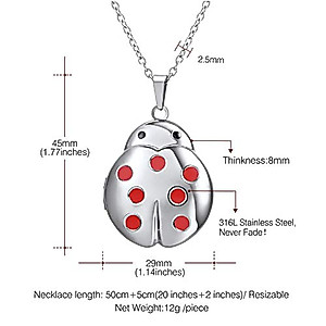 U7 Flying Ladybug Pendant Red Enamel Stainless Steel Unique Animal Shape Photo Locket Pendant Necklace for Women Girls