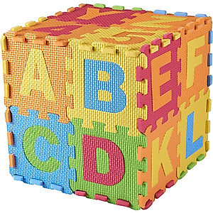 DIMPLE Kids Foam Play Mat (72 Pieces Total) 6.25 x 6.25 Inches Interlocking Alphabet and Numbers Floor Puzzle Colorful EVA Tiles Girls, Boys Soft, Reusable, Easy to Clean (2 Pack of 36)
