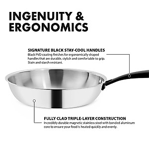 GRANDTIES Full-Clad Tri-Ply Stainless Steel Frying Pan Induction Cookware – 10 Inch Stainless Steel Skillet, Marquina Black Metal Handles Kitchen Cooking Pan, Dishwasher and Oven Safe Pots and Pans