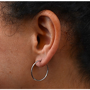 Medium 14K White Gold Continuous Endless Hoop Earrings, (1.5mm Tube) (.90 inch - 23mm)