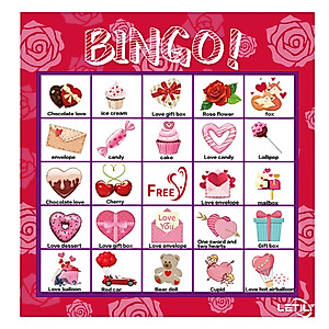 LETILY Bingo Cards Valentine Cards for Kids Adults-24 Players Valentine's Day Bingo Game for Kids Card Games School Classroom Games Birthday Party Favors Supplies Valentine Gifts for Boys Girls