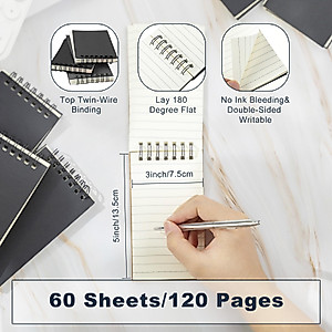 Tenceur 18 Pcs Mini Spiral Notebook 3" x 5" Top Bound Small Spiral Notepads Pocket Notebook Spiral Memo Pads 120 Pages Sketchbook College Ruled Journals for Kids Home Office School (Black)