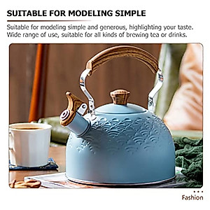 STOBAZA 2.5 Liter Whistling Tea Kettle Whistling Teapot Stainless Steel Tea Pots for Stove Top Whistling Boiling Kettle with Wood Pattern Handle for Tea, Coffee, Milk Tea Pot - Blue