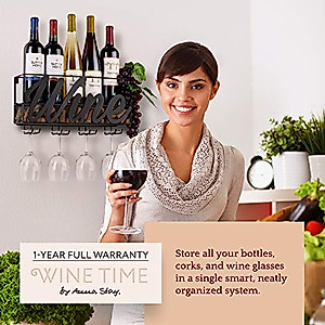 Wall Mounted Wine Rack - Bottle & Glass Holder - Cork Storage - Store Red, White, Champagne - Comes with 6 Cork Wine Charms - Home & Kitchen Décor - Designed by Anna Stay, Wine