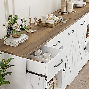 HOSTACK Modern Farmhouse Buffet Cabinet with Storage, Barn Doors Sideboard Buffet Storage Cabinet with Drawers and Shelves, Wood Coffee Bar Cabinet for Kitchen, Dining Room, Living Room, White