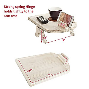 calormoss Sofa Arm Tray with 360°Rotating Phone Holder, Clip on Sofa Armrest Side Tray Table, Wood Tray Table for Couch, Armrest Tray 14" X 9", Rustic White
