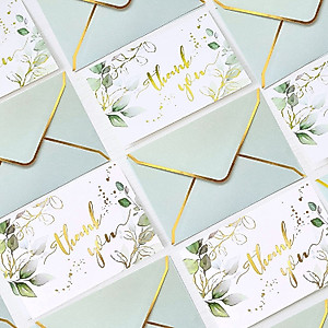 Winoo Design Heavy Duty Green Thank You Cards with Envelopes Greenery - 36 PK - 4x6 Inches Wedding Thank You Cards Baby Shower Thank You Notes for Bridal Shower Business Birthday