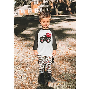 Boys Girls Valentine's Day Shirt Monster Truck Tops Toddler Kids Raglan Black Sleeve T-Shirt 6 7 Years