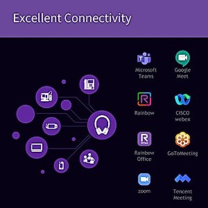 OPUXT Alcatel-Lucent Wireless Headset with Microphone - Stereo Headphones with Active Noise Canceling (ANC) - Connect PC/Mac/Mobile via Bluetooth -Works w/Teams, Zoom & More-MS/UC Compatibility