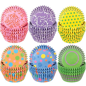 600 Pieces Seasonal Cupcake Liners Colorful Curls Cupcake Baking Cups Colorful Dots Cupcake Wrappers Colorful Polka Paper Wraps Muffin Case Trays for Mother's Day Father's Day Birthday Party Decor