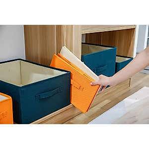 ALYER Collapsible Fabric Storage Organizer with Handles ,Shelf Bins Box Container for Bedroom Office Closet Babies Nursery Toys Books Clothes (Orange)