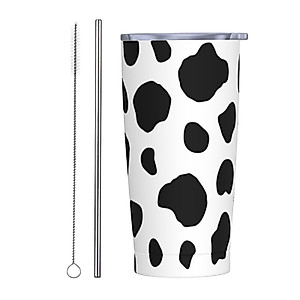 Black And White Cow Pattern 20oz Tumbler Stainless Steel Vacuum Insulated Double Wall Travel Tumbler, Durable Insulated Coffee Mug, Thermal Cup With Lid and Straw for Hot & Cold Drinks