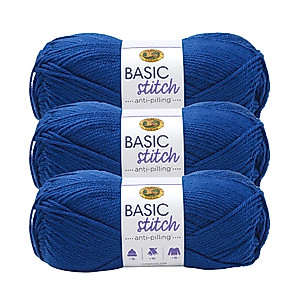 Lion Brand Yarn Basic Stitch Anti-Pilling Knitting Yarn, Yarn for Crocheting, 3-Pack, Royal Blue