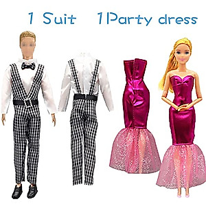 27 PCS Doll Clothes and Accessories for 11.5 Inch Girl Doll and 12 Inch Ken Doll Include 7 Boy Outfits 7 Girl Outfits 3 Pair of Ken Shoes 10 Pair of Girl Shoes Random Style