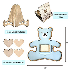 Baby Shower Guest Book Alternatives - We Can Bearly Wait Baby Shower Decorations For Boy- Teddy Bear Baby Shower Decorations - Centerpiece - Woodland Baby Shower Ultrasound Photo Frame (Blue)