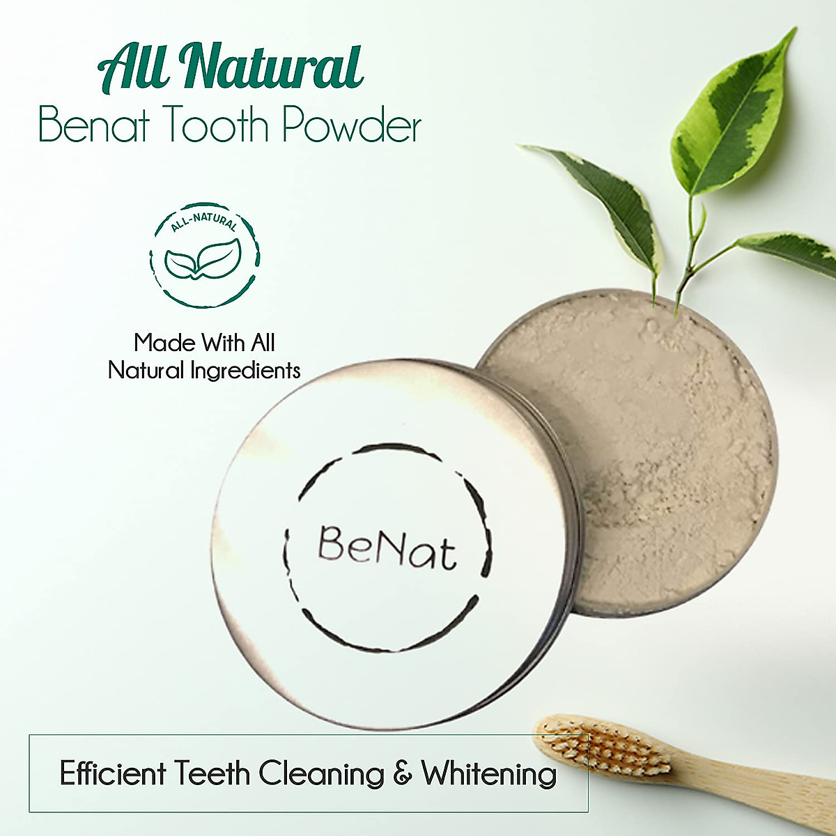 BeNat. Toothpowder Bundle. 3-Pack. Eco-Friendly. All-Natural. (1) Toothpowder in a Reusable Case, (1) Toothpowder Refill, (1) Bamboo Toothbrush.
