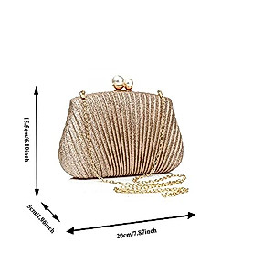 Womens Clutch Shell beads Evening Bag Wedding Bridal Prom Purse and Shoulder Handbag (Rose gold color)