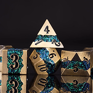 Maywin Metal RPG Dice Set,Mica Glitter Stripe Dice DND,Antique Bronze Dice 7pcs Set for Dungeons and Dragons