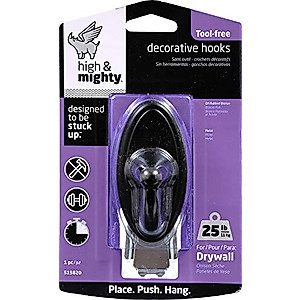 HIGH & MIGHTY 515820 Decorative Metal Hook, Easy Tool-Free Dry Wall Installation, Oval, Holds up to 25lb, Bronze