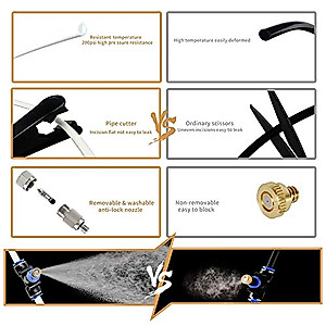 Misting Cooling System 50ft(15M) Misting Line 12 Stainless Steel Mist Nozzles 1/4" Outdoor Cool Mister for Patio Garden Umbrellas Greenhouse Fan Trampoline Waterpark - White Pipe