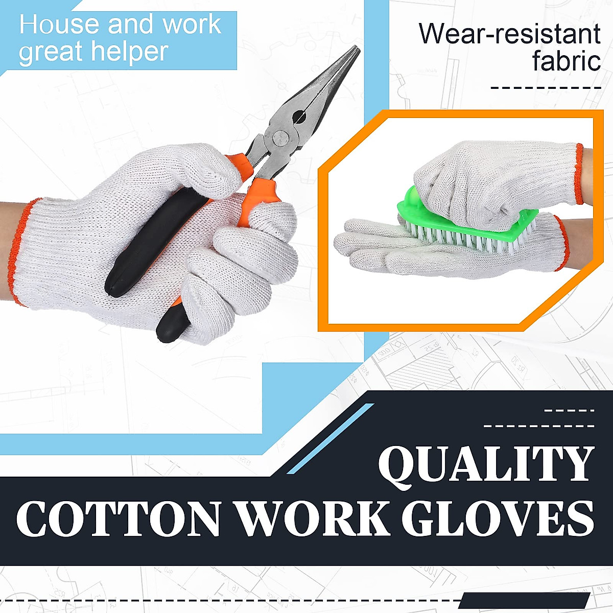 Sureio 100 Pairs Cotton Gloves Hand Cotton Liners Safety Knitted Polyester Gloves for BBQ Roping Men Women(White)